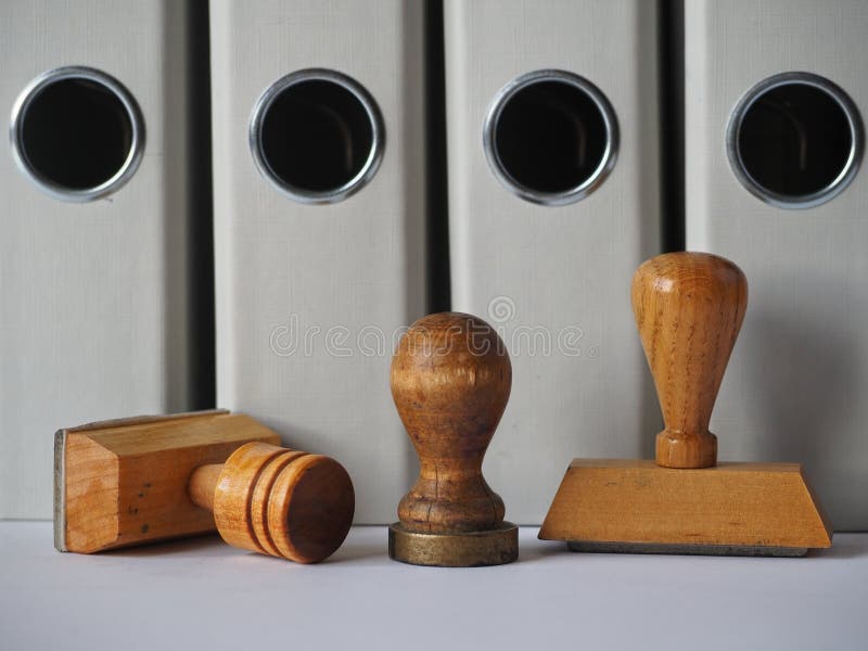 Various Stamps and Document Folders Stock Image - Image of seal ...