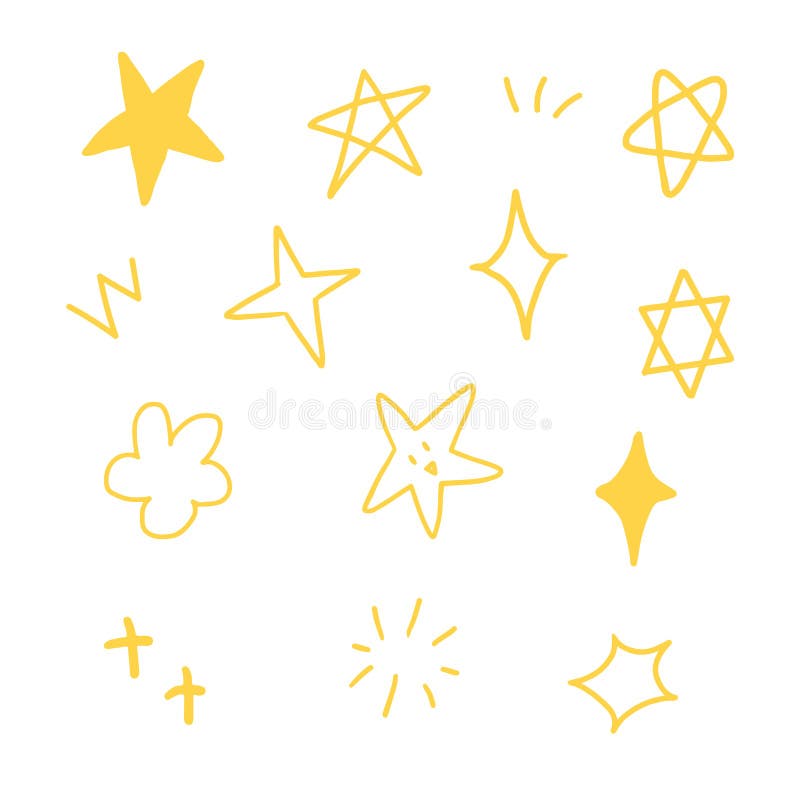 Various Star and Sparkle Doodle Hand Drawn for Element and Illustration ...