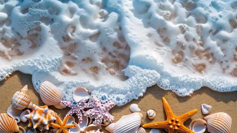 Various Starfish, Shells, and Seashells Scattered on a Sandy Beach by ...