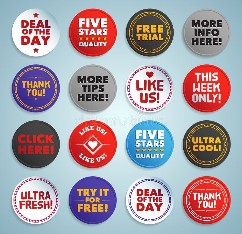 Various Stickers, Labels and Buttons Stock Vector - Illustration of ...