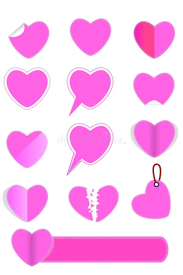 Various Style of Pink Love Shape Isolated on White Stock Vector ...