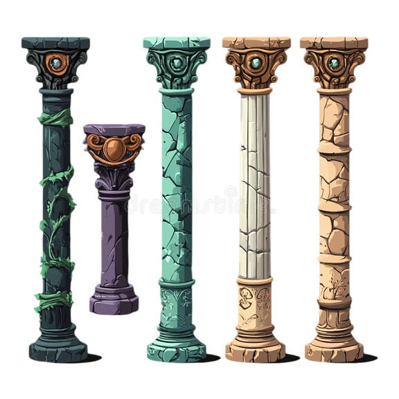 Ancient Stone Columns Game Assets Design Elements Art Old Rome Decor ...