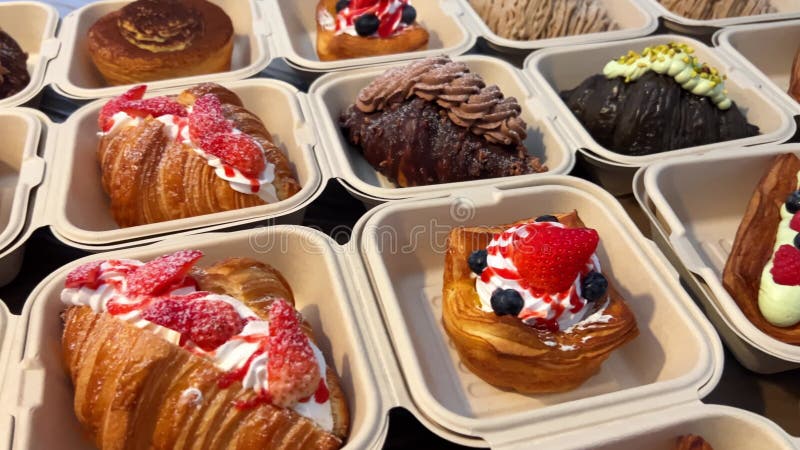 Various Styles of French Crème Croissants Fill the Table in the Bakery ...