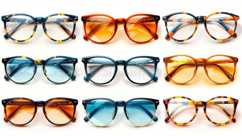 Various Stylish Eyeglasses with Different Frames and Colors Isolated on ...