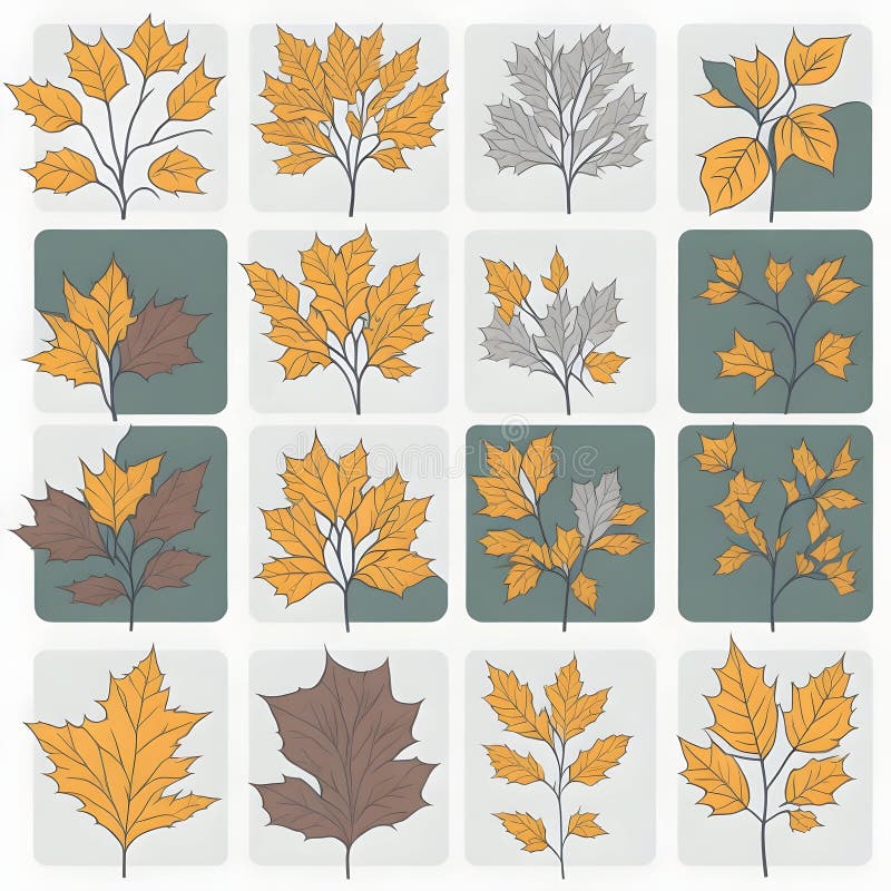 Various Stylish Orange Fall Leaves in Different Leaf Shapes Stock ...