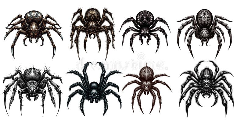 Various Stylish Spider Vector Graphics, 8 Versions Stock Illustration ...