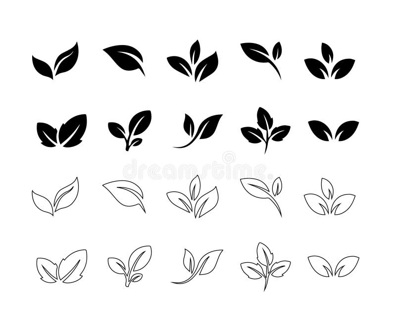 Various Leaf Designs in Black and White Stock Vector - Illustration of ...