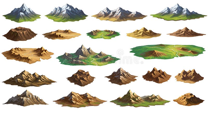 Various Stylized Mountain and Hill Illustrations on a White Background ...