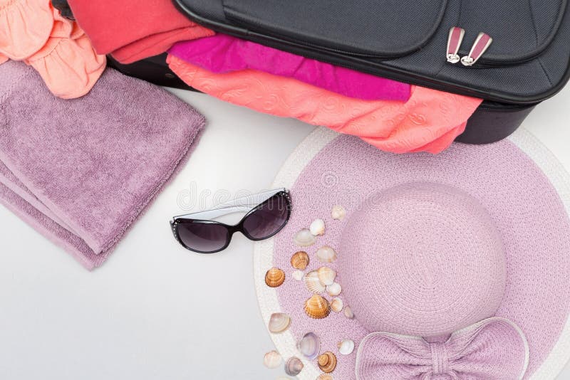 Various Summer Items Ready for Trip Packing Stock Photo - Image of ...