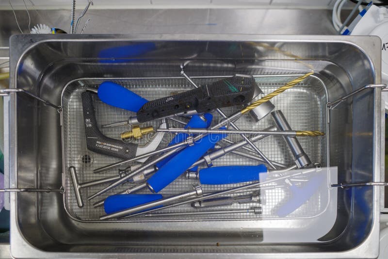 Various Surgical Instruments are Cleaned in an Ultrasonic Bath Stock ...