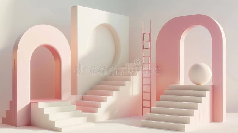 Various Surreal 3D Elements. Abstract Shapes, Geometric Figures. Steps ...