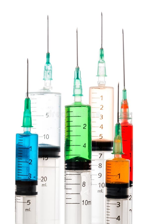 Various Syringes Filled with Colored Liquids Stock Image - Image of ...