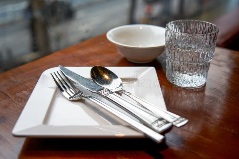 Various Tableware on the Table in the Western Restaurant Stock Image ...