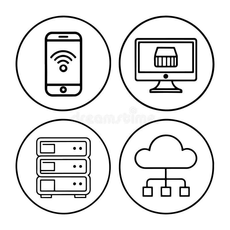 Various Technological Elements Icon Set Vector Silhouette Design Stock ...