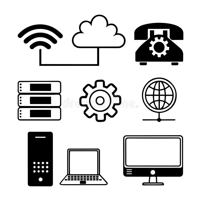 Various Technological Elements Icon Set Vector Silhouette Design Stock ...