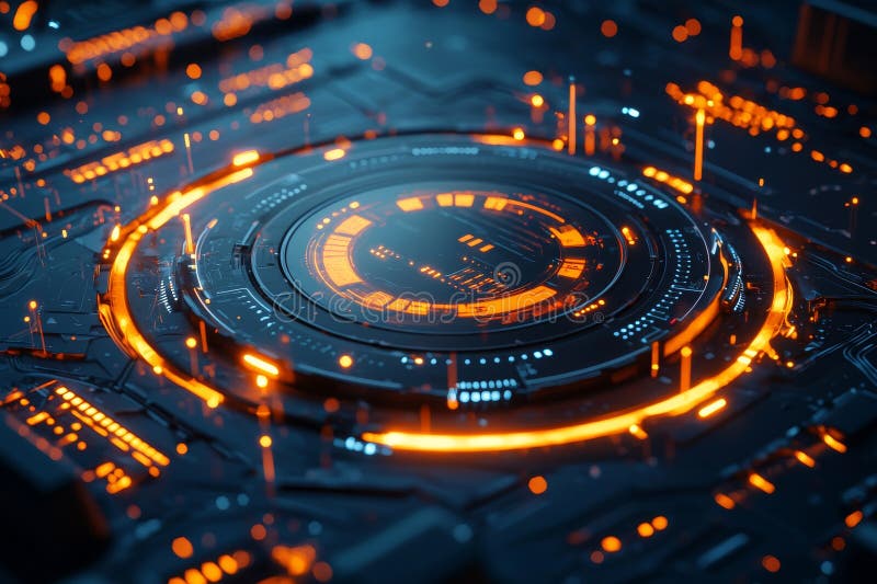 Various Technology Icons Surround a Circular Digital Hub with a ...