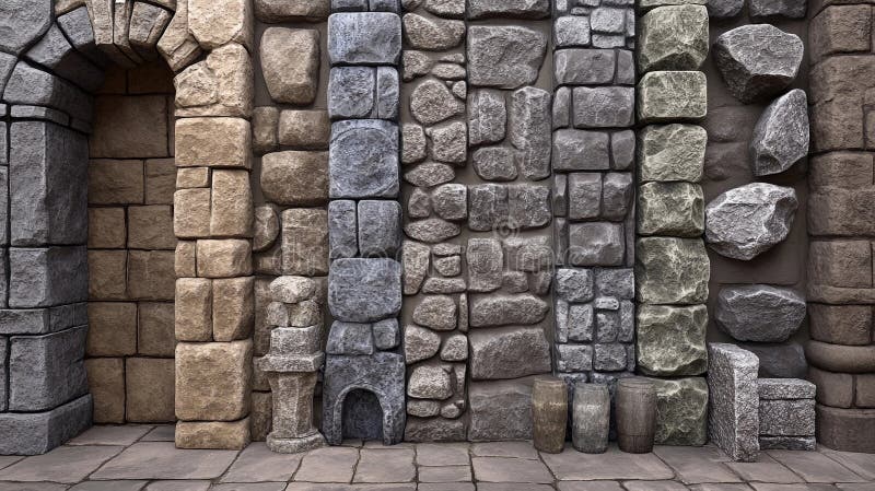 Detailed Stone Wall Textures in a Medieval Setting Showcasing Different ...