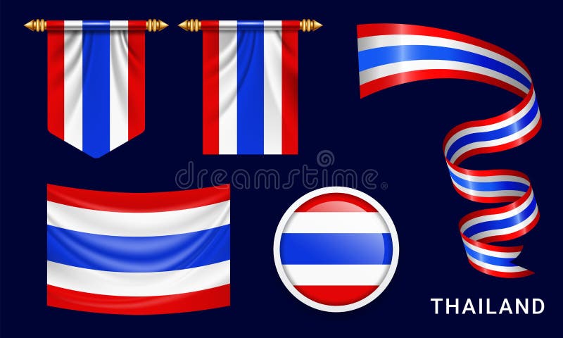 Various Thailand Flags Set Isolated Stock Illustration - Illustration ...