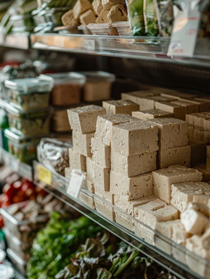 Various Tofu Blocks Displayed on Grocery Store Shelves. Stock Image ...