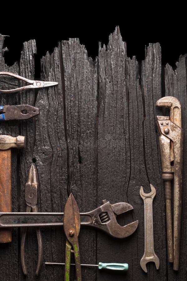 Many Various Tools As Industrial Background. Black and White Stock ...