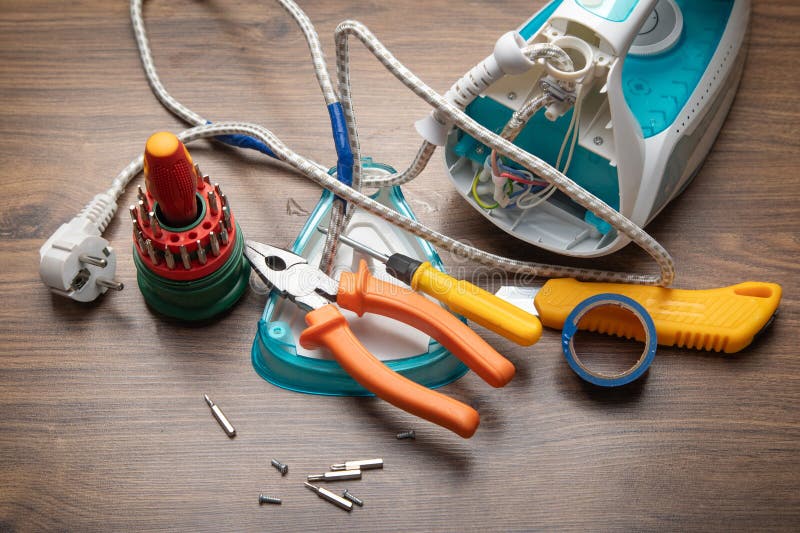 Various Tools and Broken Iron. Iron Repair Stock Illustration ...