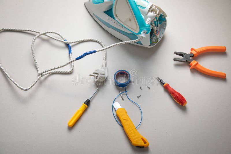 Various Tools and Broken Iron. Iron Repair Stock Illustration ...