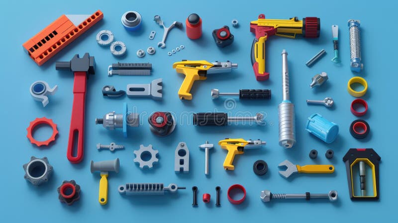 Various Tools Laid Out on a Blue Background. Ideal for Construction or ...