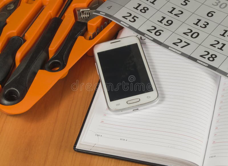 Various Tools, Mobile Phone Notebook. a Place for Your Text Stock Photo ...