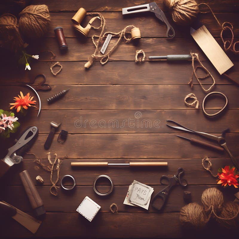 A Group of Tools and String on a Table Stock Illustration ...