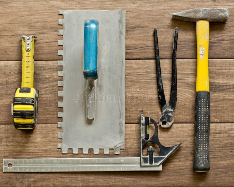 Various tools for tiling stock image. Image of interior - 47352543