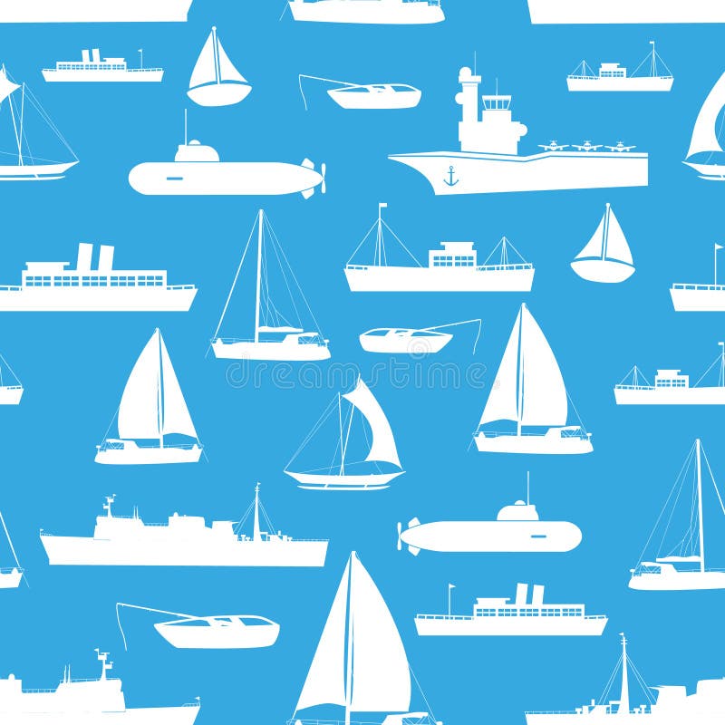 Various Transportation Navy Ships Icons Seamless Blue Pattern Eps10 ...