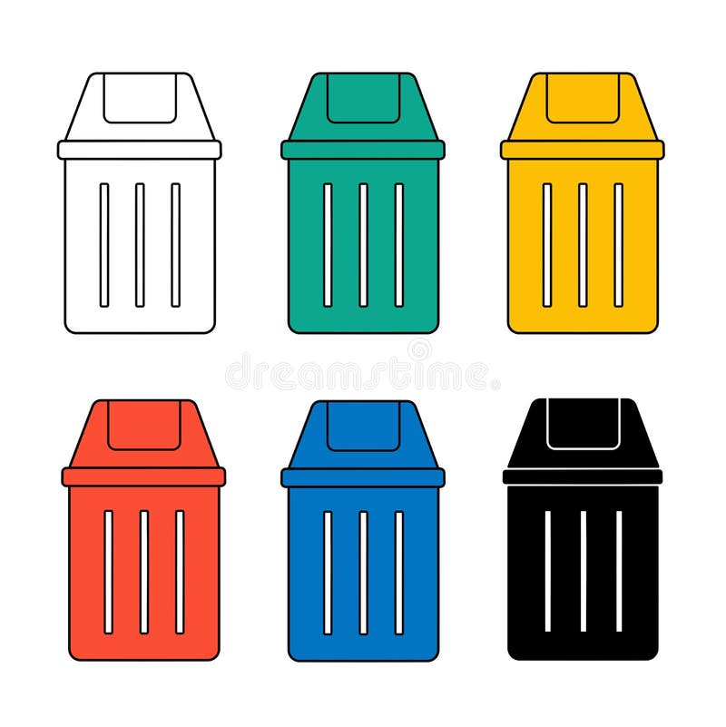Various Trash Can Icon Set with Line Design Suitable for Simple Graphic ...