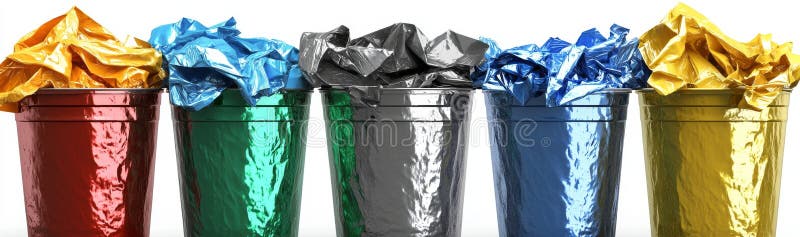 Various Trash Cans with Garbage and Paper Waste, Cut Out Stock ...