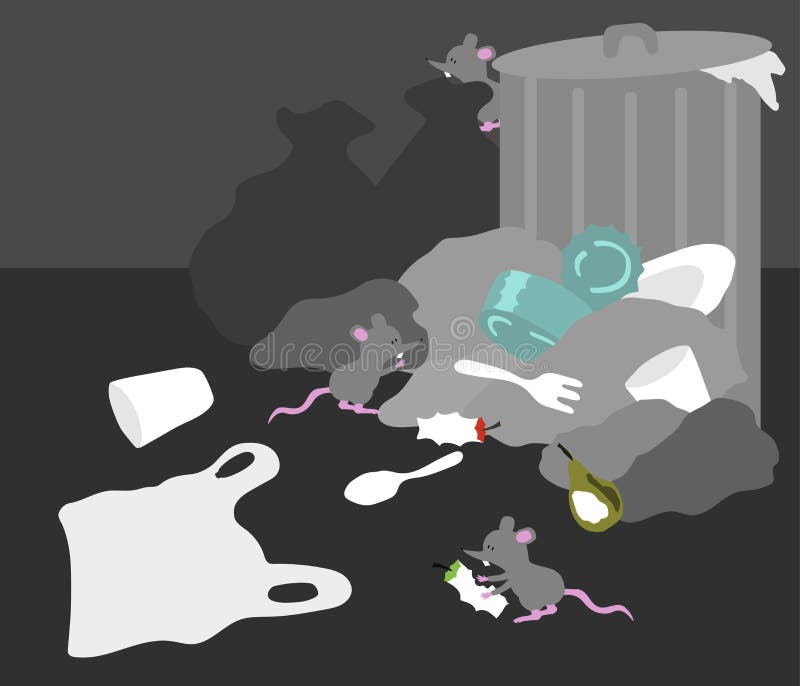 Cartoon Garbage Can With Rat Stock Vector - Illustration of retro ...