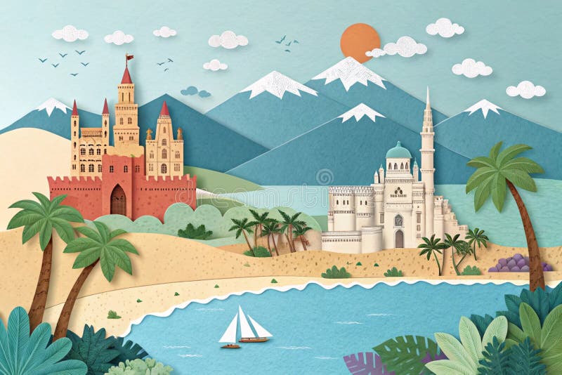 Various Travel Attractions in Paper Art Style-generated by Ai Stock ...