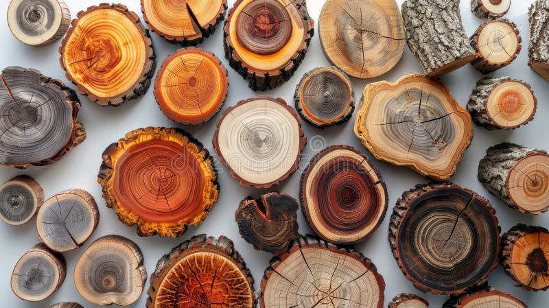 Various Tree Cross-sections Displaying Growth Rings and Textures, Top ...