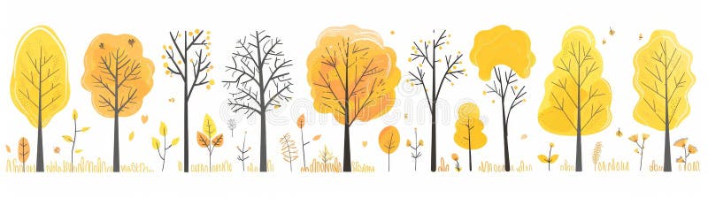 Various Tree Designs on White Background, Displaying Vibrant Autumn ...