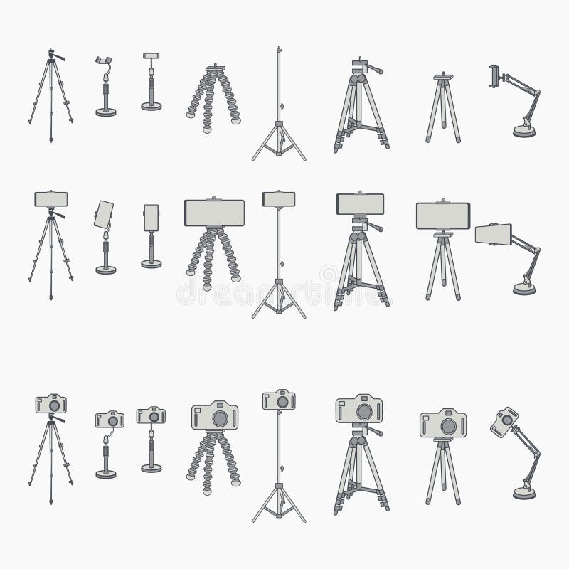 Various Tripod Camera and Smartphone Mobile Setup Stock Illustration ...