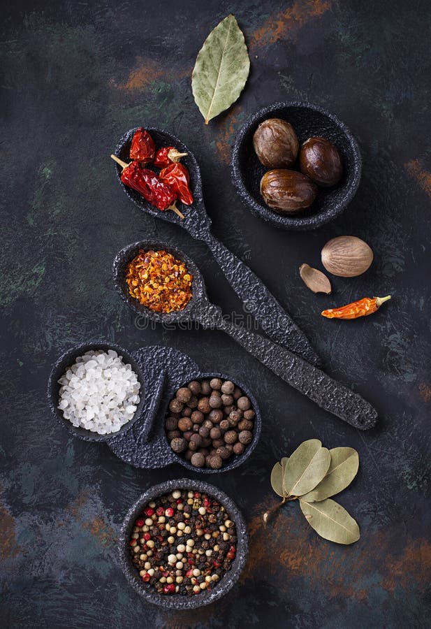 Various Type of Dry Herbs and Spices Stock Photo - Image of salt ...