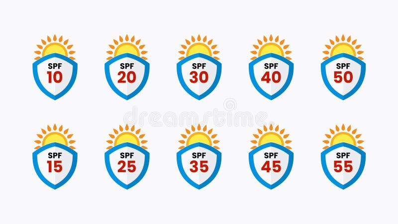 Various Type of SPF Shield. Isolated Vector Illustration Stock ...