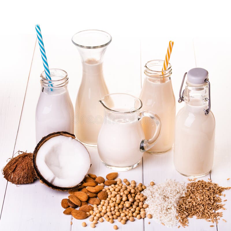 Various Types of All-vegetable and Organic Milk in Glass Containers ...
