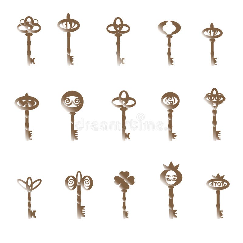 Various Types of Antique Keys with Decoration Elements Stock Vector ...