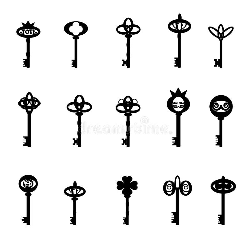 Various Types of Antique Keys with Decoration Elements Stock Vector ...
