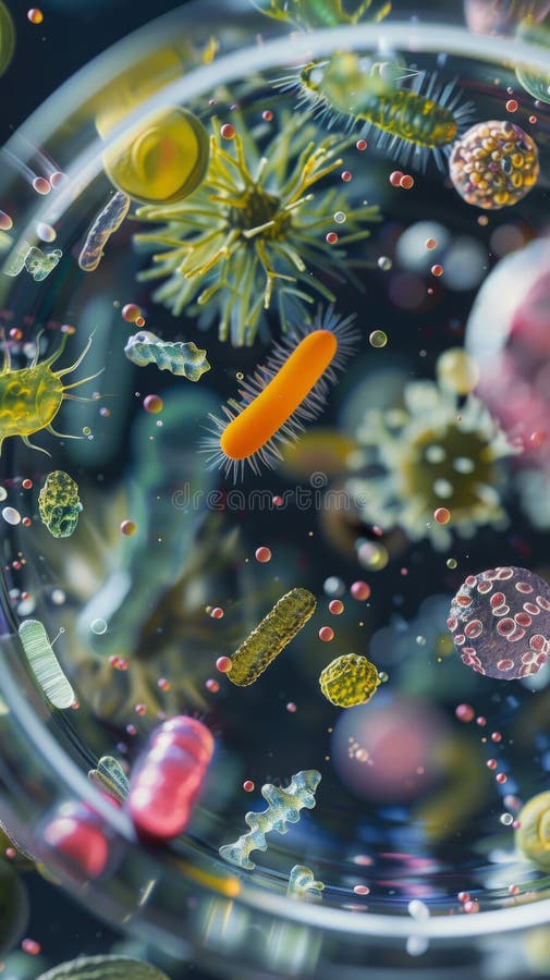 Various Types of Bacteria in a Petri Dish Under a Microscope Stock ...