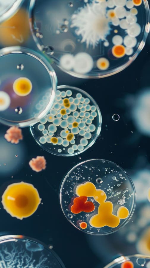 Various Types of Bacteria in a Petri Dish Under a Microscope Stock ...