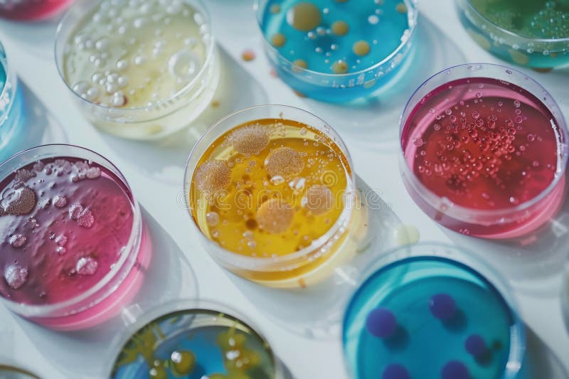 Various Types of Bacteria in a Petri Dish Under a Microscope Stock ...