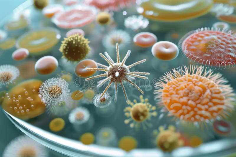 Various Types of Bacteria in a Petri Dish Under a Microscope Stock ...