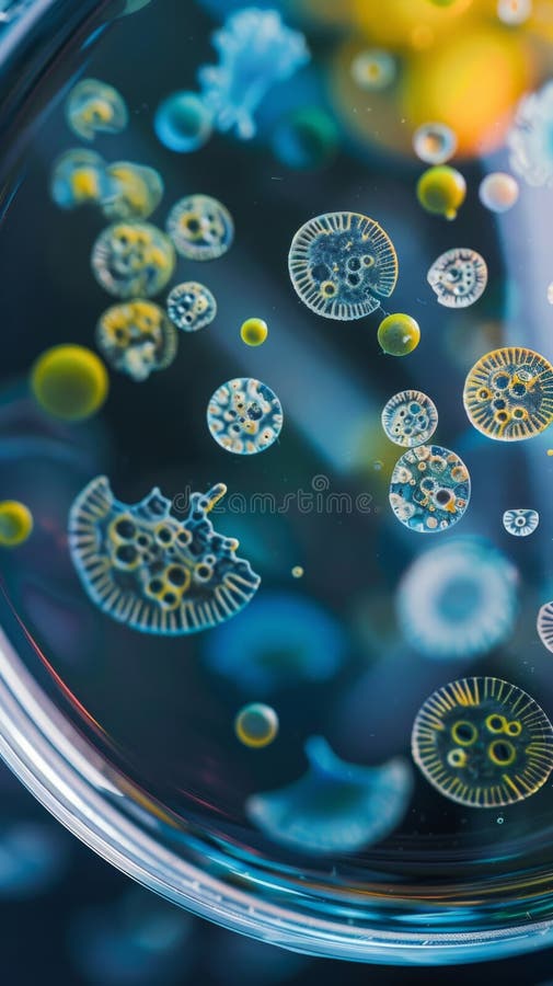 Various Types of Bacteria in a Petri Dish Under a Microscope Stock ...