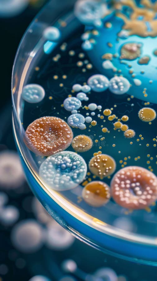 Various Types of Bacteria in a Petri Dish Under a Microscope Stock ...