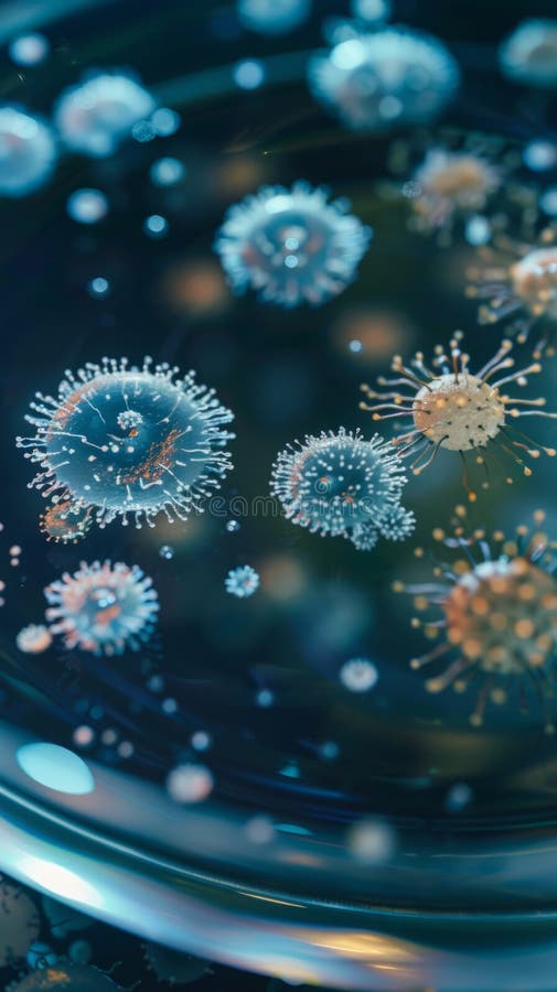 Various Types of Bacteria in a Petri Dish Under a Microscope Stock ...